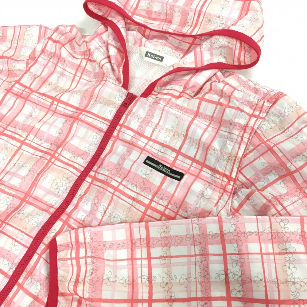 【超美品】コルウィン 2WAYブルゾン 白×ピンク チェック 花柄 裏地メッシュ 袖着脱可 レディース L ゴルフウェア Kolwin - 中古ゴルフウェア通販サイトReonard(レオナード)